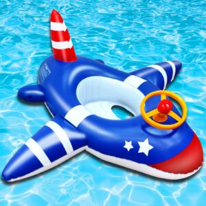 amenon toddler pool float with safety seat & backrest, large american flag airplane swimming pool floats kids patriotic summer beach toys pool floaties for baby toddlers kids age 1-4 years