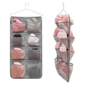 anzorg dual-sided hanging closet organizer bra underwear socks stocking clothes storage bag with 16 large pockets (mesh pockets)