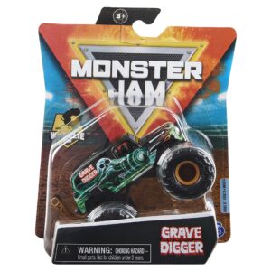 monster jam 2021 spin master 1:64 diecast monster truck with wheelie bar: retro rebels grave digger