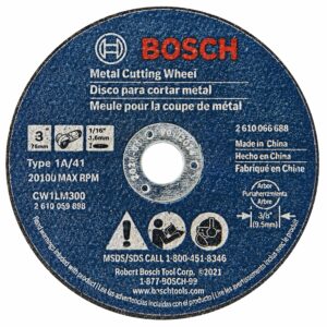 bosch cw1lm300 5-pack 3 in. x 1/16 in. metal cutting wheel 46 grit compatible with 3/8 in. arbor type 1a (iso 41) for fast cutting applications in metal, stainless steel