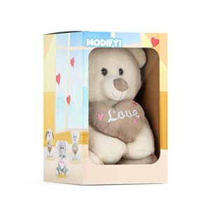 modifyi plush toys, gift toy, huggable bear stuffed animal toy, hugging a heart-shaped toy, soft and lovely plush puppy, washable, suitable for newborns, toddlers, kids, multi, beige, 9"