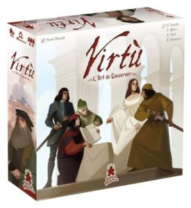 virtù board game italian renaissance themed strategy game deep strategic city building game for adults and teens ages 14+ 2-5 players average playtime 60-150 minutes, made by super meeple