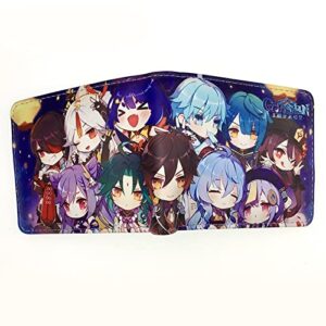 anime wallet, genshin impact-q version-travel accessories passport wallet men boy anime leather wallet purse credit card holder flip pocket, cosplay bag