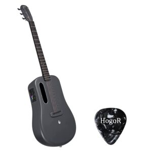 lava me 3 38" carbon fiber lightweight guitar for right hand with effects acoustic guitar soft | support wi-fi bluetooth | with space bag, bundle with hogor guitar pick