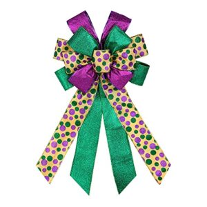 mardi gras wreath bows, purple green spots glitter plaid mardi gras bows for wreaths - large mardi gras decor bow for mardi gras carnival home garden indoor outdoor decoration wreath ornament supplies