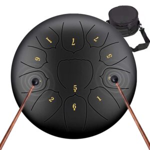 steel tongue drum, ceomo 11 notes 10 inch percussion instrument, d key tongue drum for kids and adults meditation drum musical education mind healing yoga black