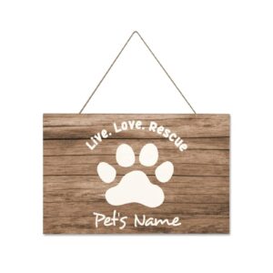 suqinfa custom live love dog paw dog sign hanging door sign, personalized pet name puppy wall sign, customized dog house wooden plaques wall art for home garden yard decor