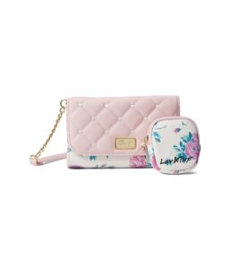 luv betsey foley crossbody with ear bud case white floral one size