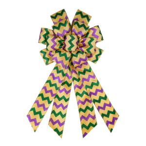 mardi gras wreath bows, purple green wave stripes mardi gras bows for wreaths - large mardi gras decor bow for mardi gras carnival home garden indoor outdoor decoration wreath ornament supplies