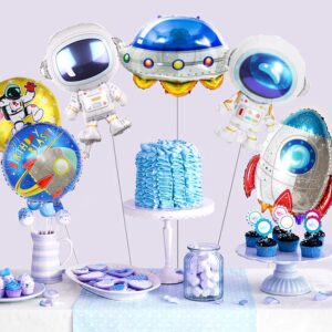 6 pcs outer space rocket balloons for party birthday decoration, lalipok astronaut foil balloon large universe ufo spaceman garland for boys kids babyshower supplies