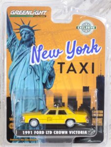 greenlight 1991 ford ltd crown victoria yellow nyc taxi (new york city) hobby exclusive 1/64 diecast model car