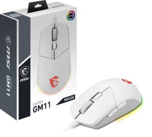 msi clutch gm11 white gaming mouse, 5000 dpi, 10m omron switches, optical sensor, symmetrical ergonomic design, rgb mystic light compatible,black