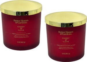 better homes and gardens 12oz scented candle, cherry and clove, 2-pack gold metal lid