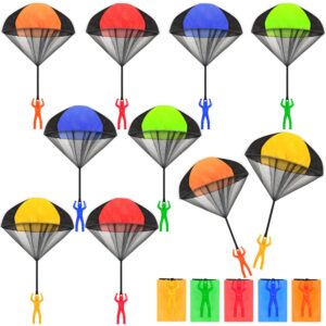 dshengoo 10 pcs parachute toy,tangle free throwing parachute toys,outdoor toss it up flying toys for kids,5 colors