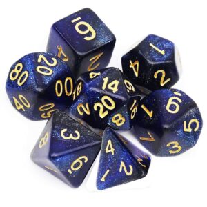 yiotfandoll 7pcs polyhedral dice 16mm d20 d12 d10 d8 d6 d4 for dungeons and dragons rpg mtg dnd dice table games (starry blue black)