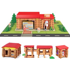 wondertoys 239 pieces real wood logs set ages 3+, classic building log gift set for boys/girls– creative construction engineering - top blocks game kit - preschool education toy