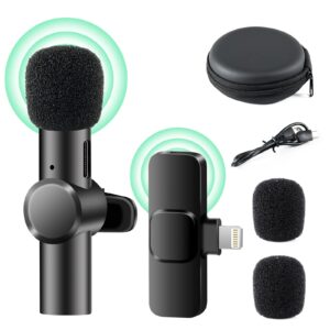 ernsitng wireless lavalier microphone for iphone ipad, plug&play auto-syncs clip-on mini mic for youtube,tiktok,facebook,live,zoom video recording,noise reduction(no app or bluetooth needed)