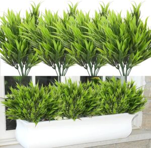 huaesin 8 bundles artificial outdoor plants fake fern plant fake wheat grass greenery shrubs for outdoors patio porch window box home garden plants decor