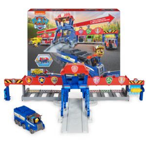 paw patrol big truck pups, truck stop hq, 3ft. wide transforming playset, action figures, toy cars, lights and sounds, kids toys for ages 3 and up