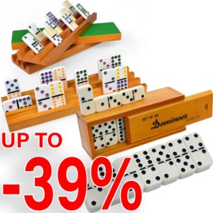 queensell dominoes double 6 + domino holders large