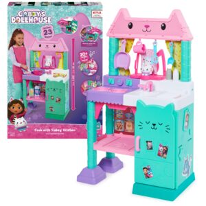 gabby’s dollhouse, cakey kitchen set for kids with play kitchen accessories, play food, sounds, music and kids toys for girls and boys ages 3 and up