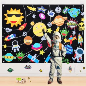 homemall 43pcs outer space felt board story set, 3.5 ft toddlers kids solar system universe learning storytelling flannel board, rocket astronaut planets galaxy play kit with for boys girls