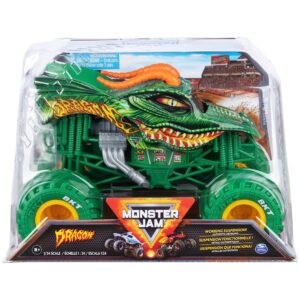 monster jam, official dragon monster truck, collector die-cast vehicle, 1:24 scale, kids toys for boys ages 3 and up