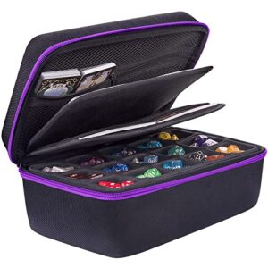 siquk dice storage case big capacity dnd dice case dice organizer box with handle and double removable slotted tray dice organizer case for dungeons & dragons and other rpg table game， violet