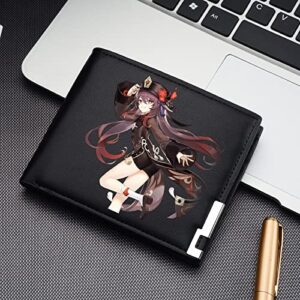 fwzj anime purse wallet, genshin impact: hutao men's and women's coin purse-short purse with credit card, bi-fold wallet, anime fan