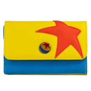 buckle down disney wallet, foldover, pixar luxo ball bounding yellow red blue, vegan leather, 6.5" x 4.5"