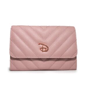 buckle down disney wallet, foldover, disney signature d logo rose gold, pink, chevron stitch, vegan leather