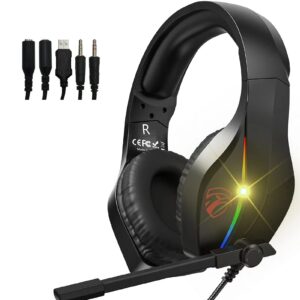 gaming headset, wired over-ear headphone with noise canceling microphone,stereo bass surround sound, perfect for pc ps4 ps5 xbox one controller