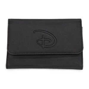 disney wallet, foldover, disney signature d logo embossed, black vegan leather