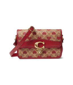 coach coated canvas signature with heart print studio shoulder bag tan red apple one size