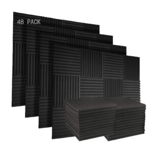 48 pack black acoustic foam panels, 1" x 12" x 12" acoustic panels soundproof studio foam for walls sound absorbing panels sound insulation panels, acoustic foam panels (48 pcs)