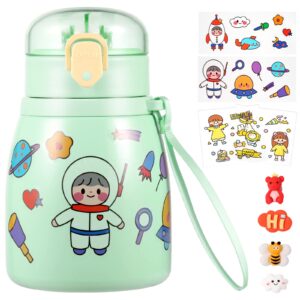 jereser 17oz kids water bottle, insulated water bottle with cute stickers, fun diy art & craft kit, stainless steel water bottle with straw, hand strap & shoulder strap, reusable metal water bottle