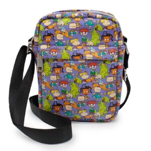 buckle down nickelodeon bag, cross body, rugrats, characters stacked collage, purple, vegan leather