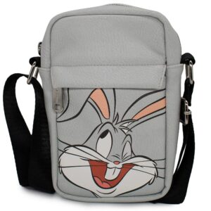 buckle down looney tunes bag, crossbody, with looney tunes bugs bunny winking face, gray, vegan leather