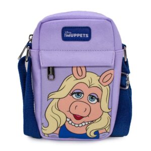 disney bag, crossbody, muppets, miss piggy blue dress, lavender, vegan leather