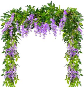 sunm boutique 4pcs 6.6ft artificial flowers silk wisteria garland artificial wisteria vine rattan silk hanging flower purple wisteria vine flower for home garden ceremony wedding arch floral decor