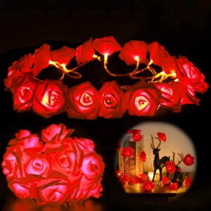 yomiie rose flower string lights valentine's day decoration 6.6 ft 20 rose lamp fairy string lights, diy lights decorations for mother's day wedding garden party decoration - red