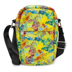 buckle down disney bag, cross body, lilo, stitch poses stacked multi color, vegan leather