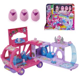 hatchimals colleggtibles, transforming rainbow-cation camper toy car with 6 exclusive characters, 10 accessories, kids toys for girls ages 5 and up