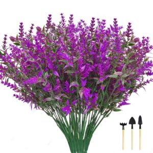 artflower 12 bundles artificial lavender flowers bouquet outdoor fake shrubs uv resistant lifelike greenery bushes for garden indoor outdoor home porch box decor (fuchsia)