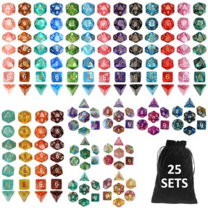 surhugvy dnd dice set, 25 x 7 (175 pieces) polyhedral d&d dice set three-color, two-color and monochrome dice for dungeons and dragons with 1 black bags