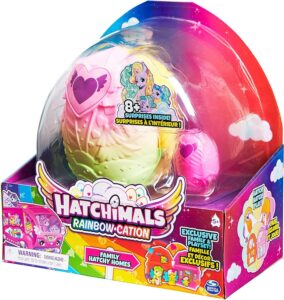 hatchimals colleggtibles, rainbow-cation family hatchy home playset with 3 characters & up to 3 surprise babies (style may vary), kids toys for girls