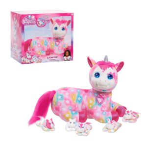 just play unicorn surprise 14-inch licorice stuffed animal with unicorn babies, star pattern, kids toys for ages 3 up