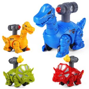 dinosaur press and go toy cars for toddlers, dino pull back car for age 1.5 2 3 4 5 6 year old, dinosaurs vehicles with wheels, preschool play set for kids, birthday party gifts for boys girls, 4 pack