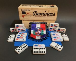 prk 14 dominican rebulic flag with double six domino dominoes game tiles domino family fun gifts (dominican)