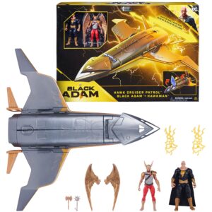 dc comics, hawk cruiser patrol, includes black adam and hawkman action figures, over 16-inch wide, first edition, super hero kids toys for boys and girls aged 4 and up